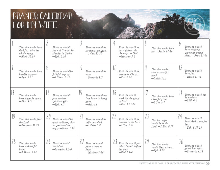 Prayer Calendar Verses For Wives | PDF | Prayer | Jesus
