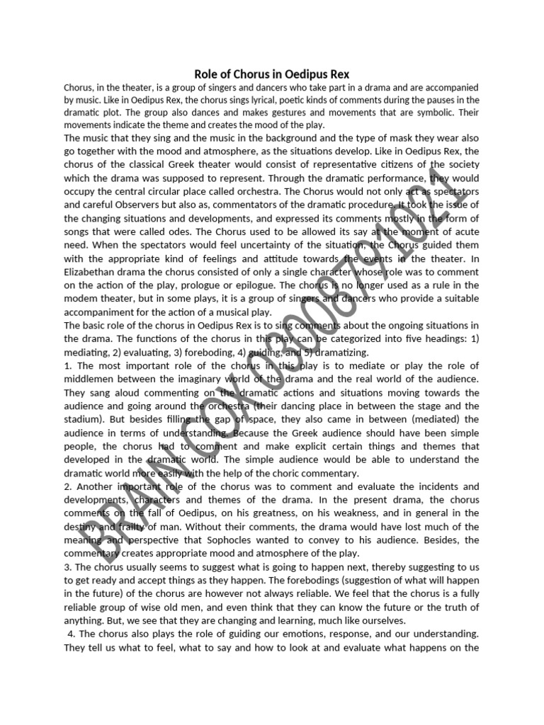 Role of Chorus in Oedipus Rex | PDF | Oedipus | Theatre