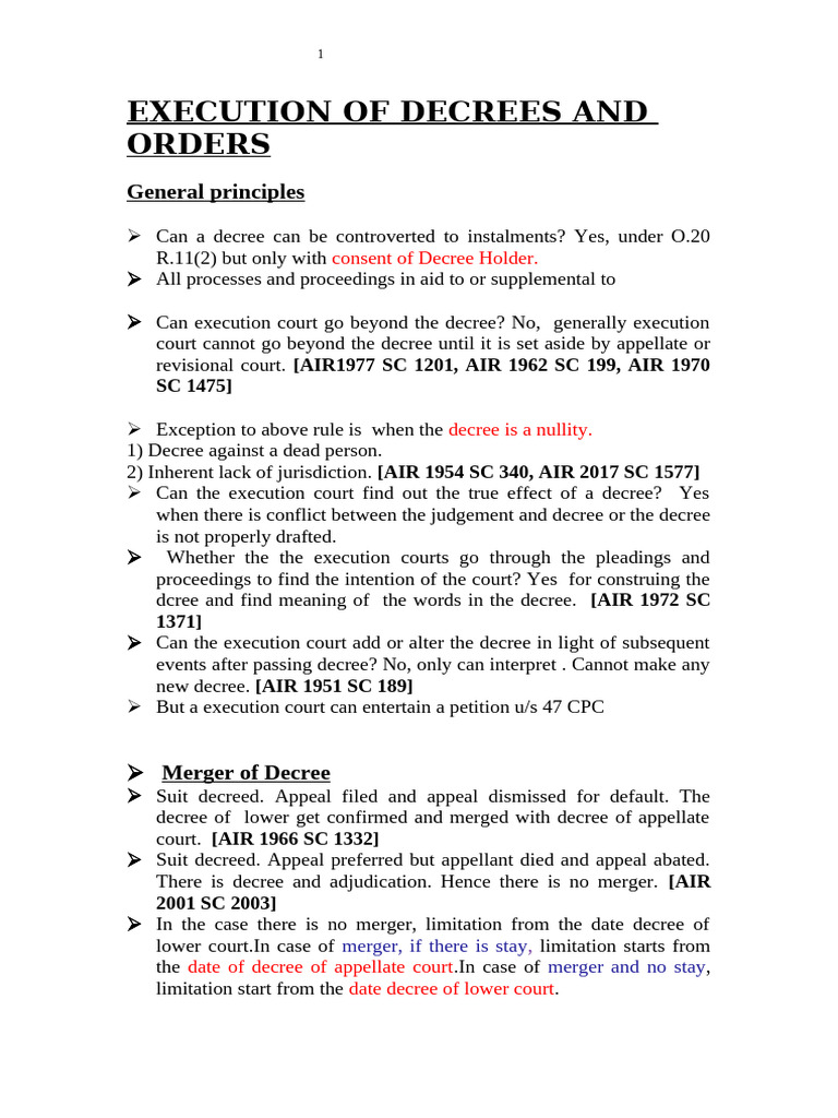 Execution of Decrees: Key Principles | PDF | Judgment (Law) | Appeal