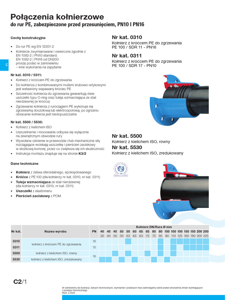 Połączenia Kołnierzowe: Do Rur PE, Zabezpieczone Przed Przesunięciem, PN10 I PN16 | PDF