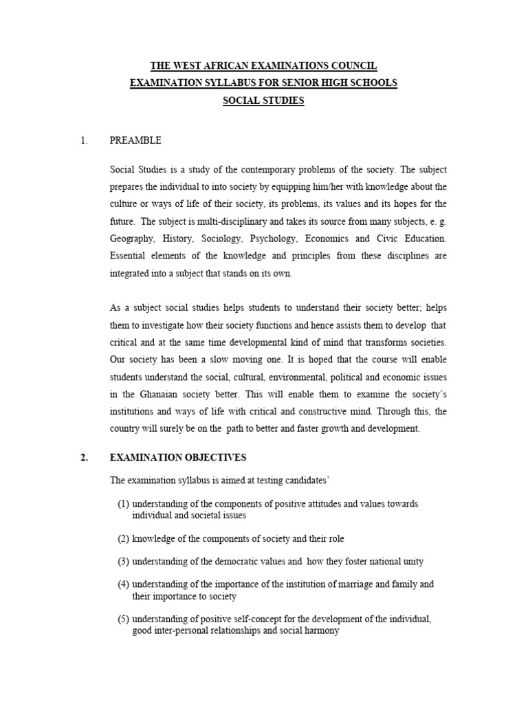 WAEC Social Studies Syllabus | PDF | Socialization | Sustainability