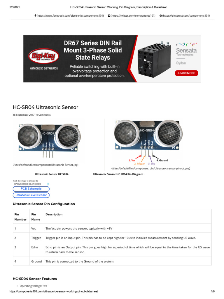 HC-SR04 Ultrasonic Sensor - Working, Pin Diagram, Description ...