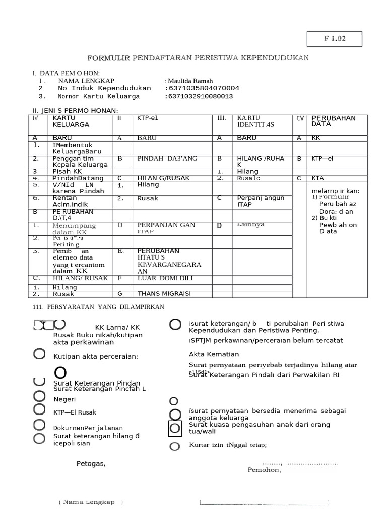 Formulir Permohonan Kartu Keluarga dan KTP | PDF
