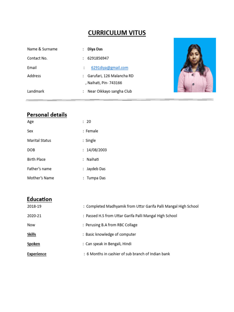 Diya Das cv-1 | PDF