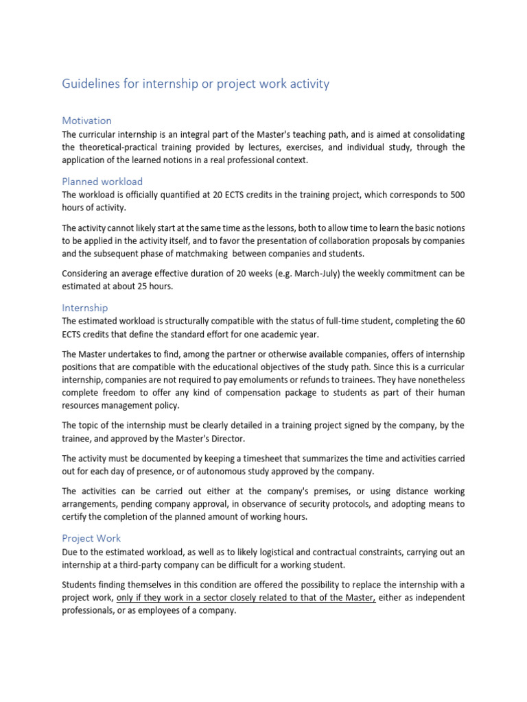 Guidelines For Internship ProjectWork | PDF | Internship | Job Hunting