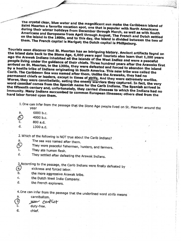 Reading Comprehension Answer Key | PDF