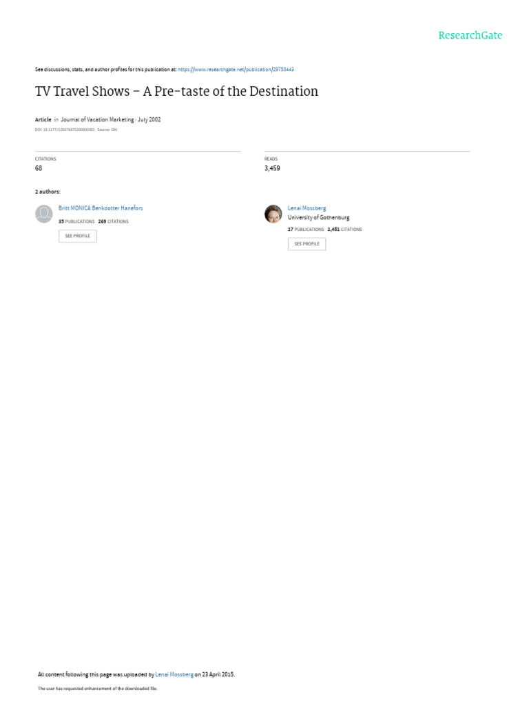 TV Travel Shows - A Pre-Taste of The Destination | PDF | Tourism