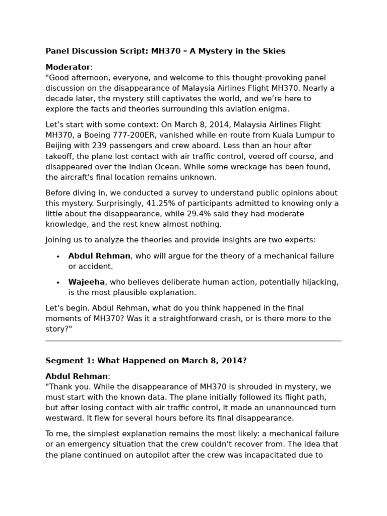 Panel Discussion Script New | PDF | Malaysia Airlines Flight 370 | Airliner