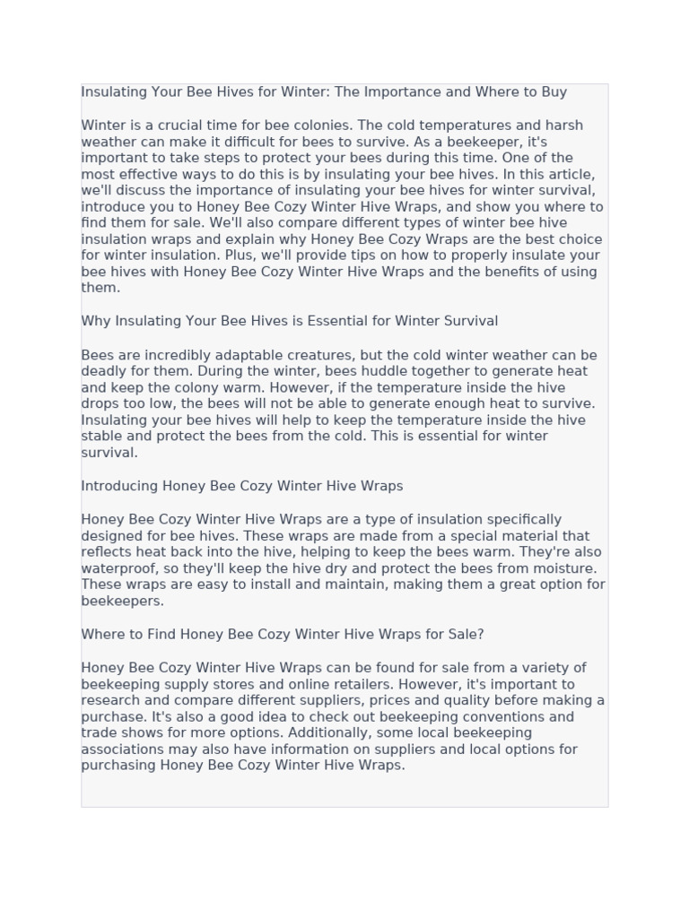 Winter Bee Hive Insulation Guide | PDF | Beekeeping | Beehive
