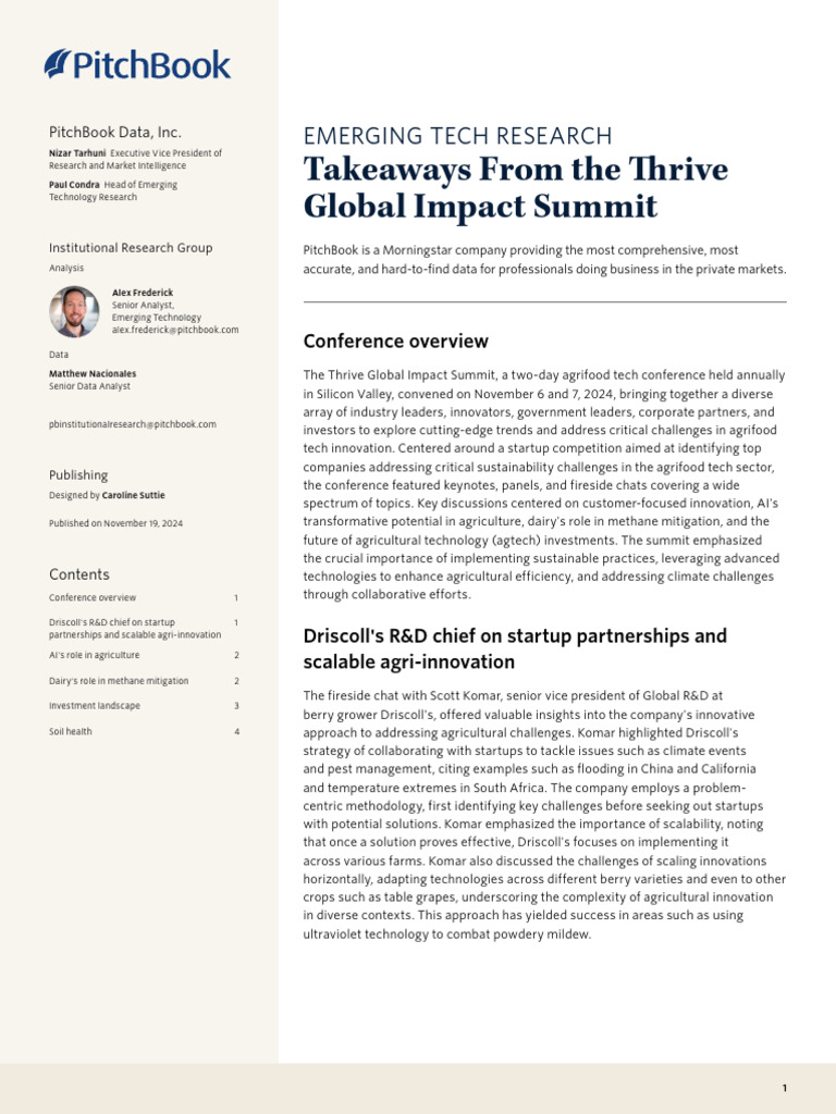 Q4 2024 PitchBook Analyst Note Takeaways From The Thrive Global Impact Summit | PDF | Climate ...