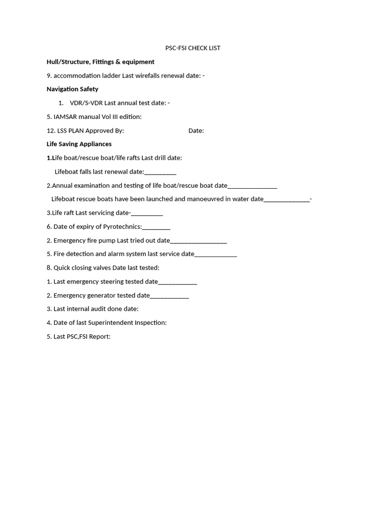Psc-Fsi Checklist | PDF
