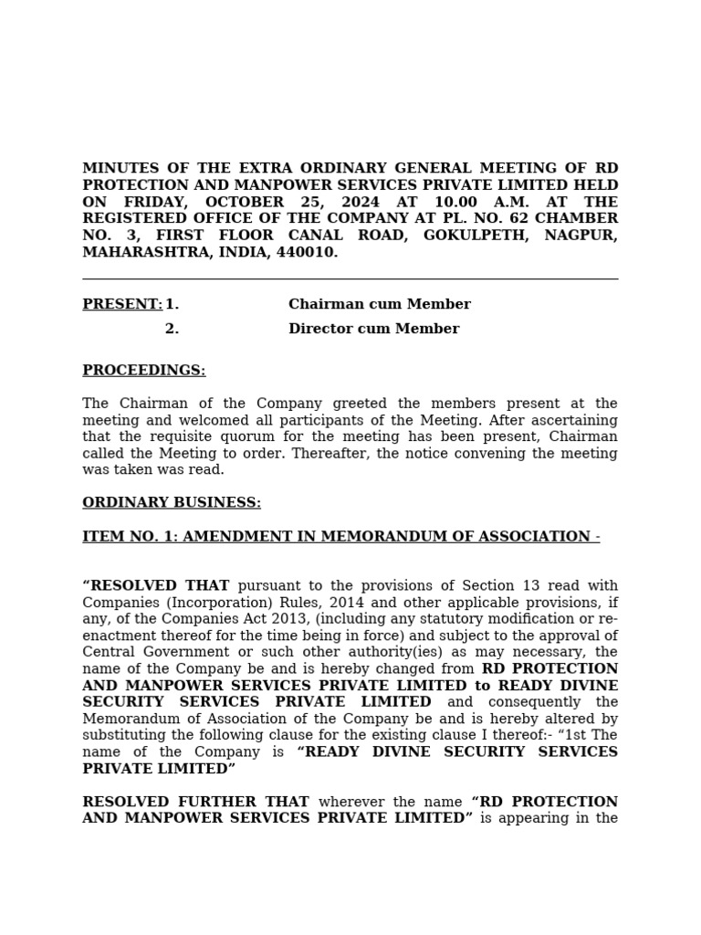 EGM MINUTES OF BOD | PDF | Government | Governance