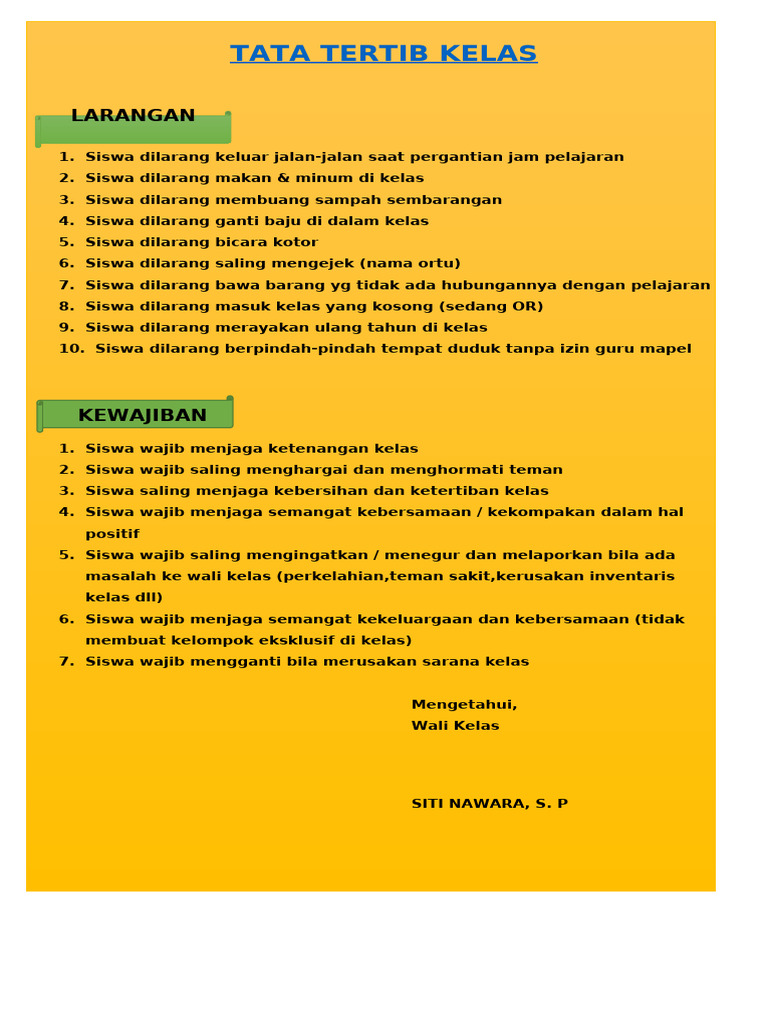 Tata Tertib Kelas | PDF