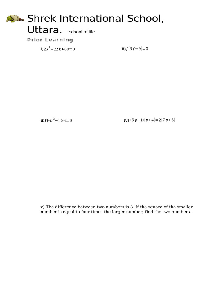 Shrek International School Math Problems | PDF