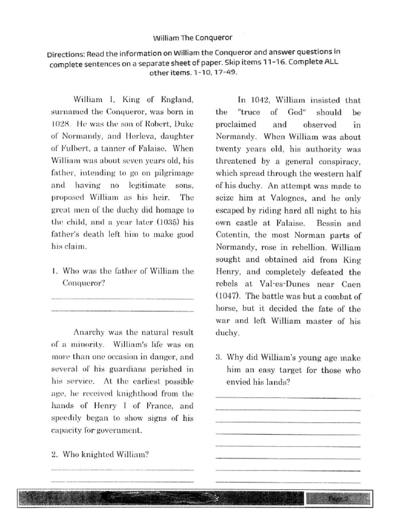 William The Conqueror Informational Text | PDF