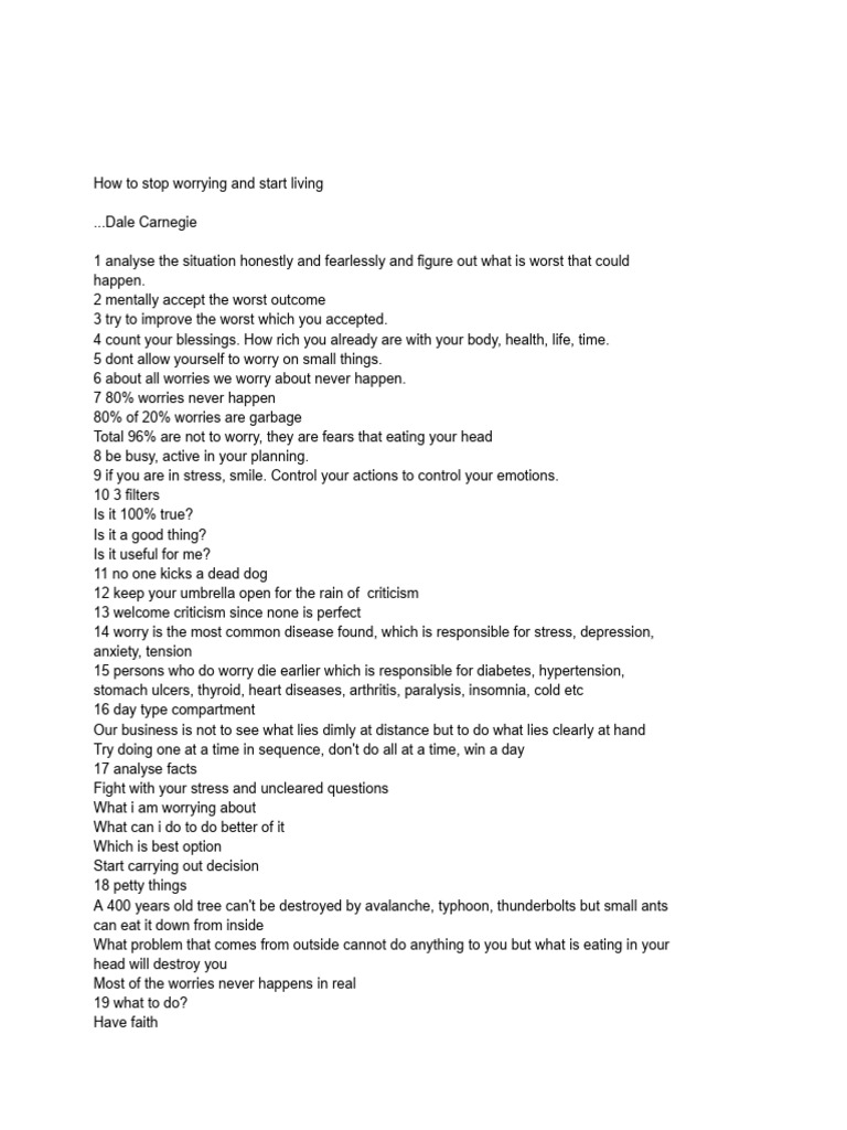 Stop Worrying and Start Living Guide | PDF