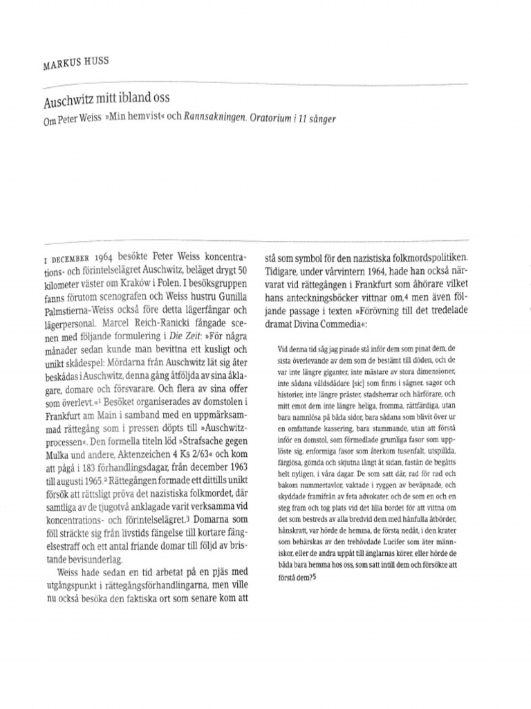 Markus Huss - Auschwitz Mitt Ibland Oss | PDF