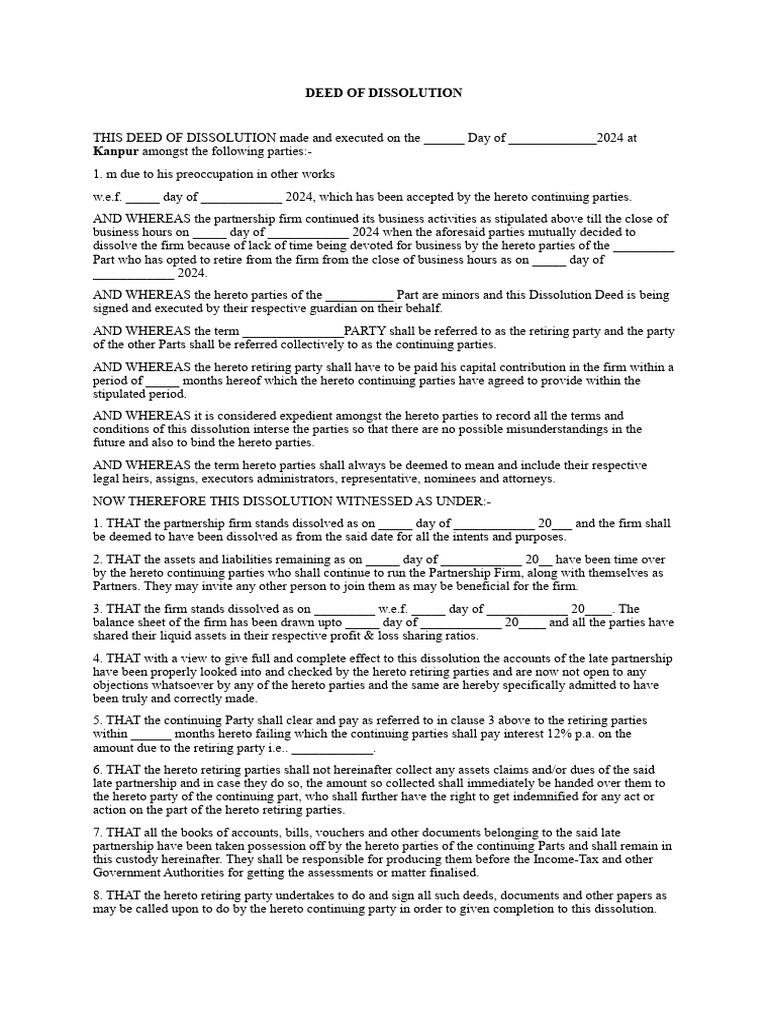 Deed of Dissolution | PDF | Partnership | Balance Sheet