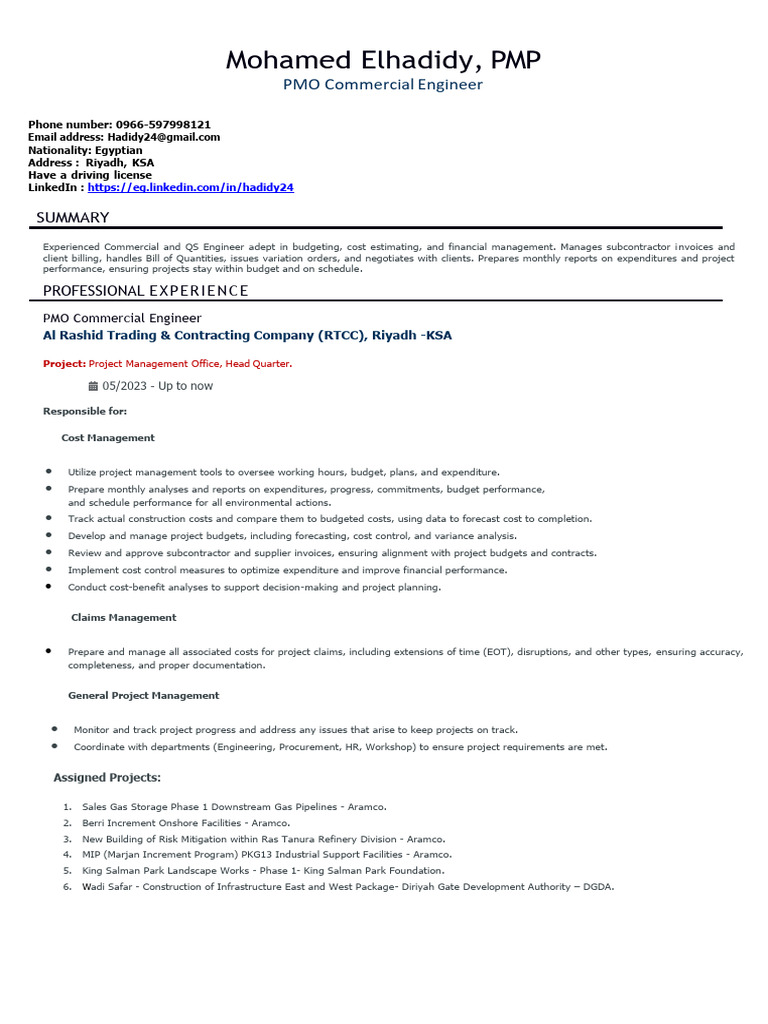 Mohamed Elhadidy CV - pdf-5 | PDF | Project Management | Specification (Technical Standard)