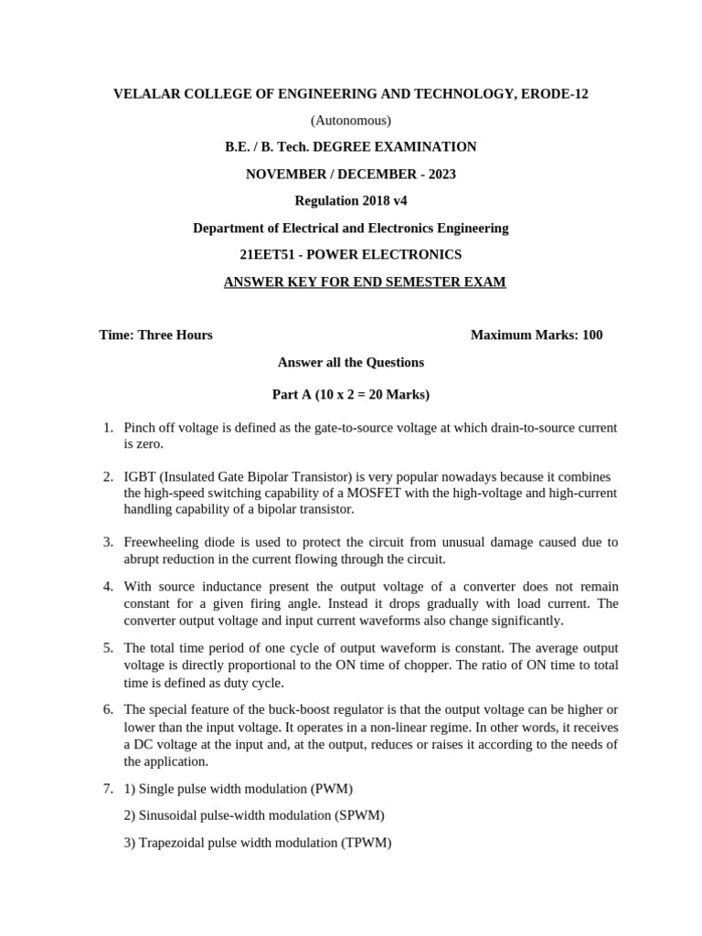 Answer Key Power Electrnics | PDF | Mosfet | Field Effect Transistor