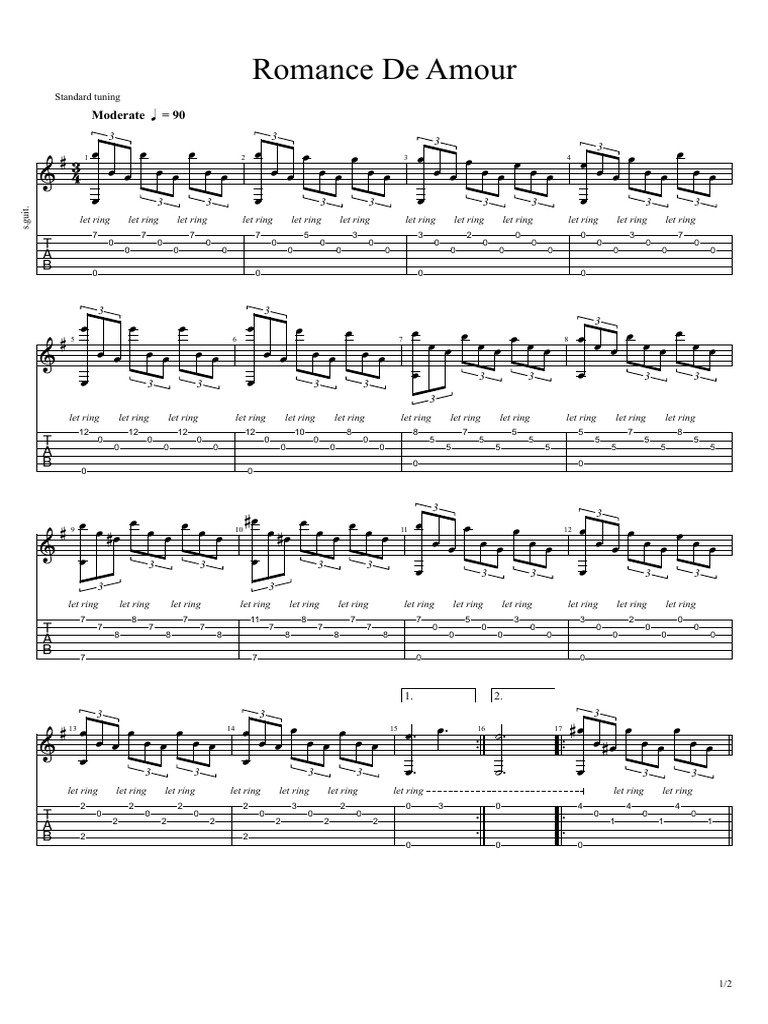Romance de Amour - Guitar Tabs | PDF | Guitar Family Instruments ...