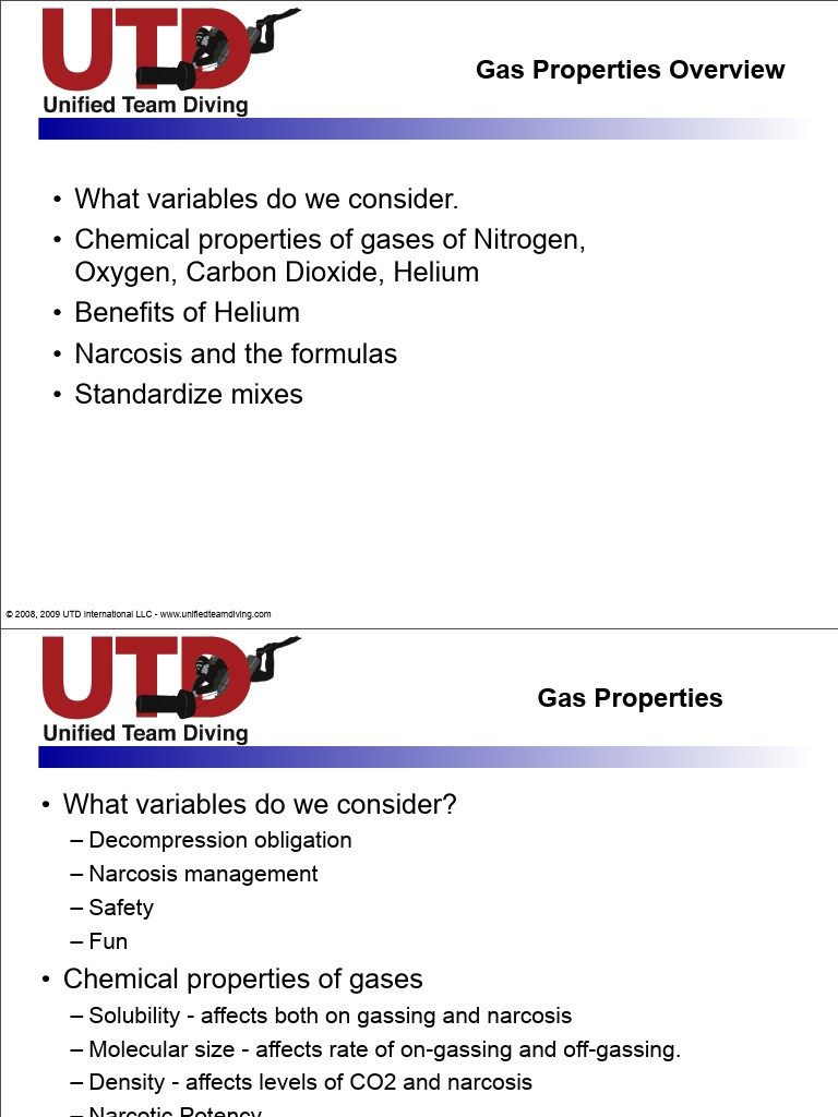 Gas Properties for Diving Safety | PDF | Underwater Diving | Gases