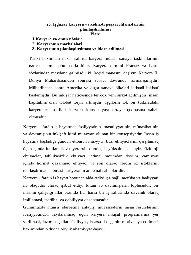 23.i̇şgüzar Karyera VƏ Xidməti Peşə Irəliləmələrinin Planlaşdırılması | PDF