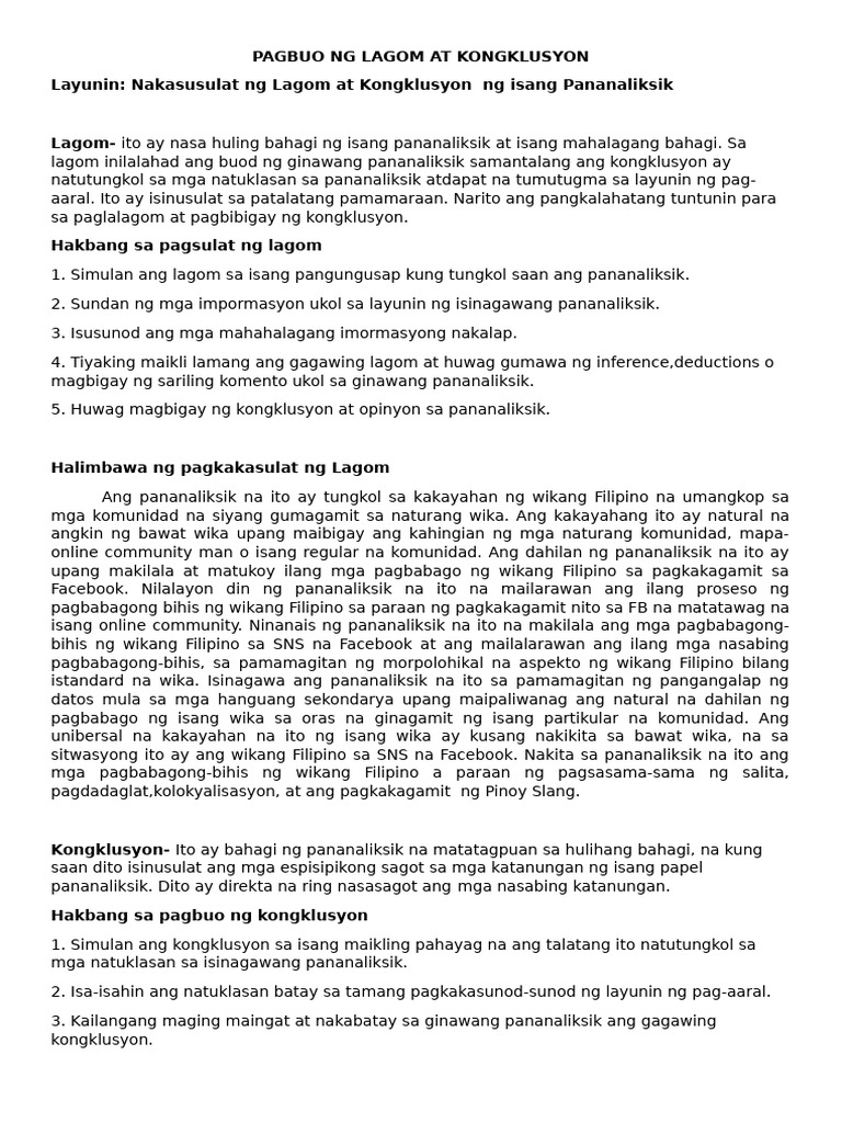 Modyul Pagbuo NG Lagom at Kongklusyon 081747 | PDF