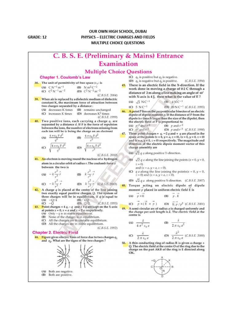 MCQ - Electric Charges and Fields | PDF