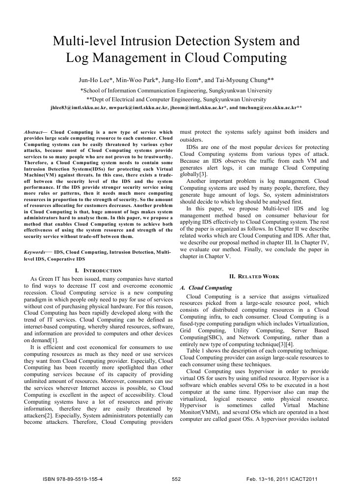 8.Multi-Level Intrusion Detection System and Log Management in Cloud Computing | PDF ...