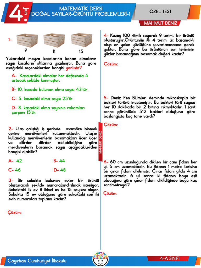 Matematik Dersi Doğal Sayilar-Örüntü Problemleri-1 | PDF