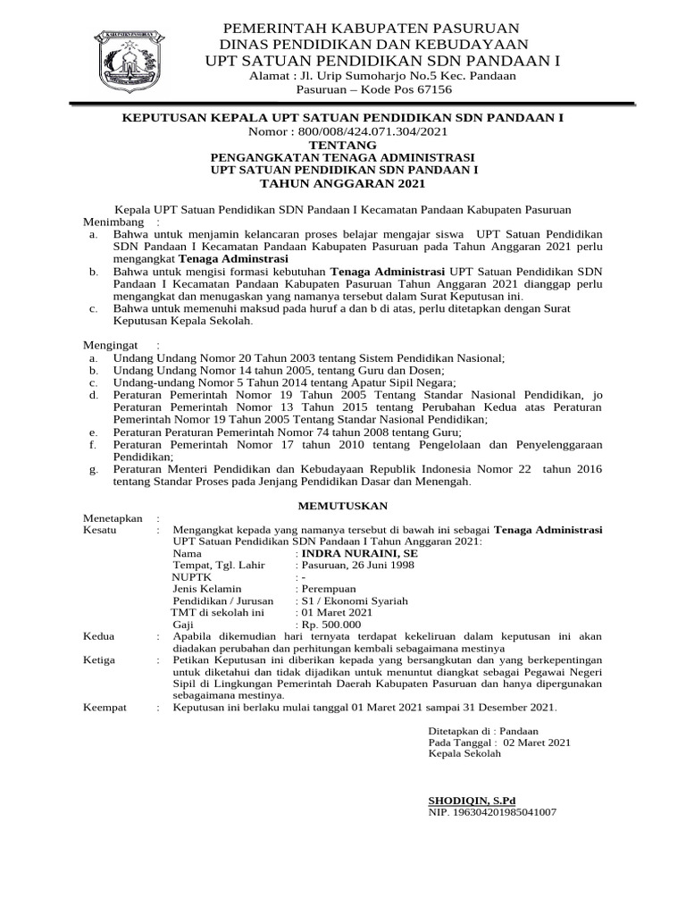 SK KEPSEK - 2021 01 Maret 2021 | PDF