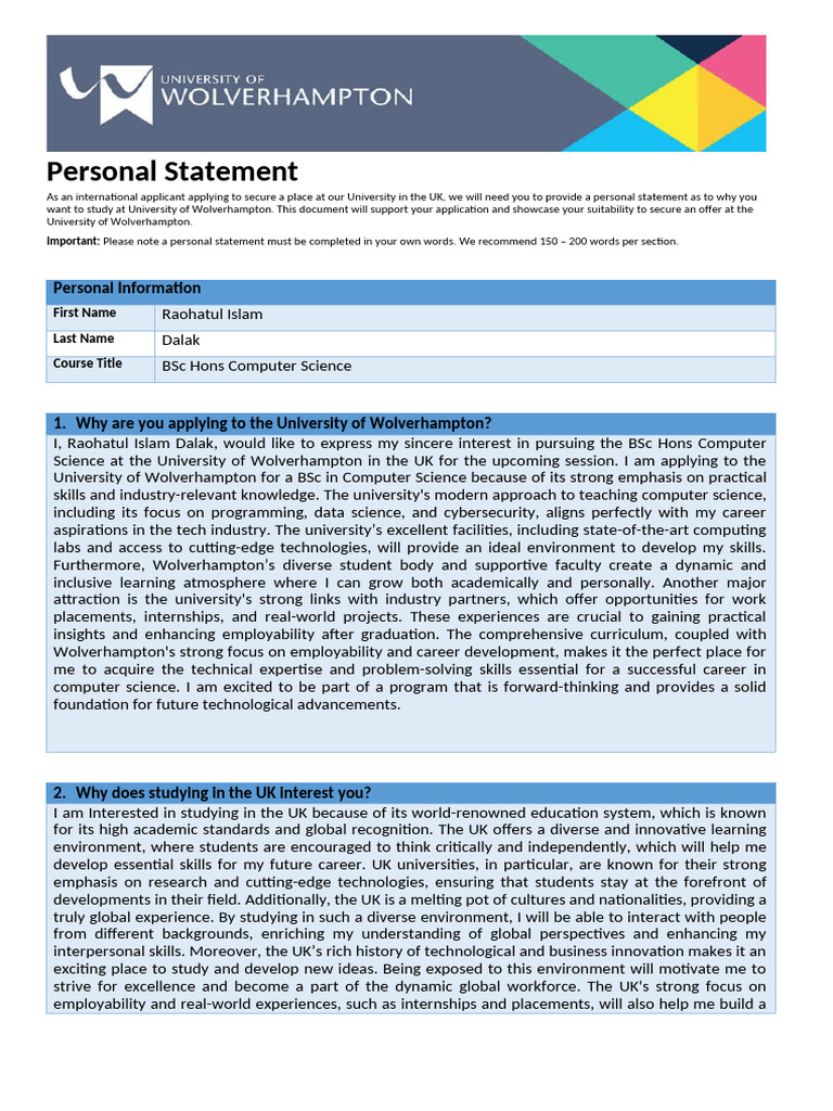 WLV Personal Statement | PDF | Computer Programming | Computer Science