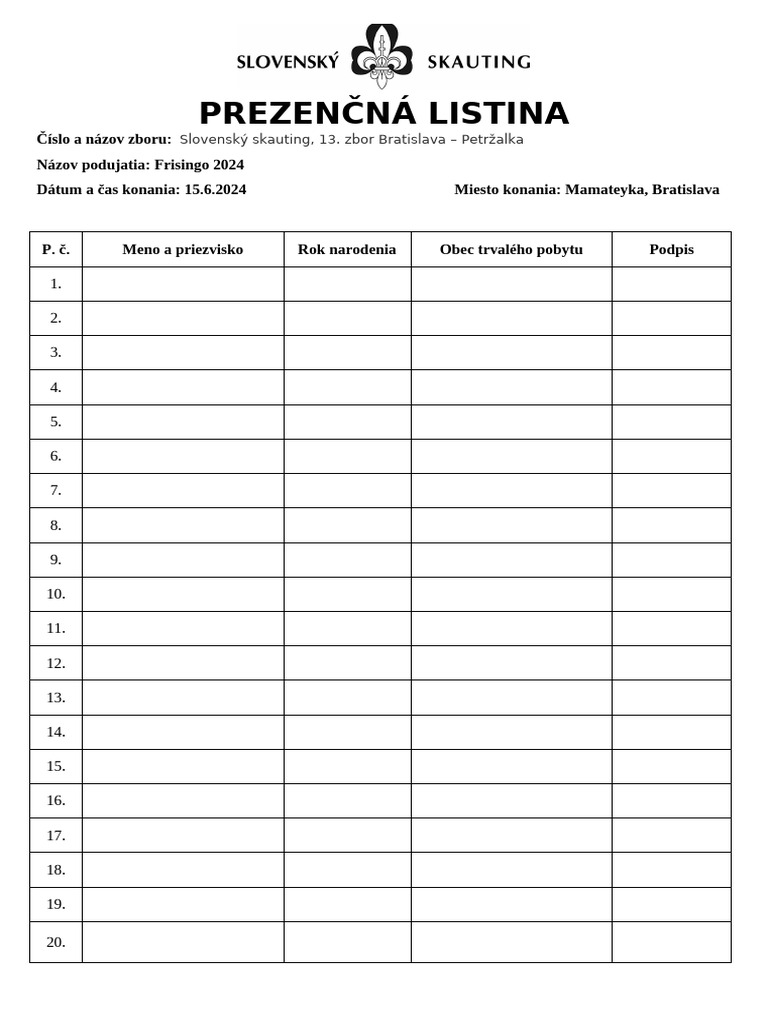 Prezencna Listina Frisingo | PDF