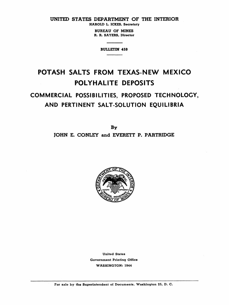 Potash Salts From Texas New Mexico Polyhalite Deposits | PDF