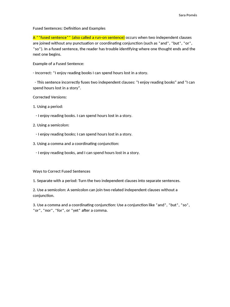 Fused Sentences: Definition & Fixes | PDF
