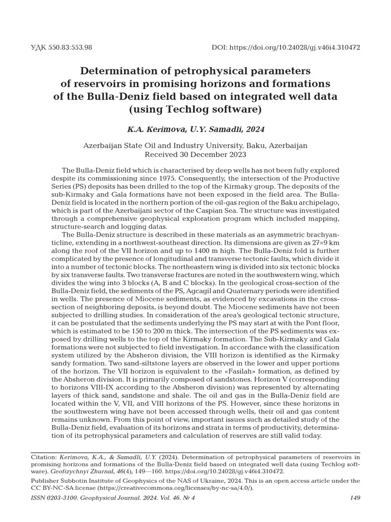 Determination of Petrophysical Parameters of Reservoirs in Promising ...