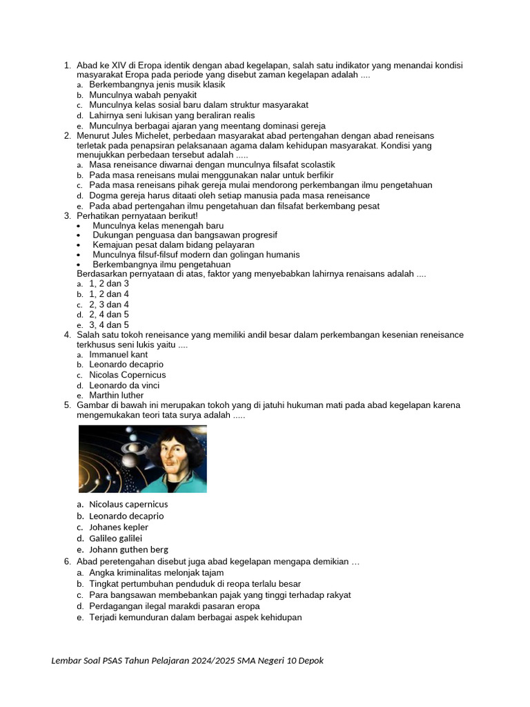 LEMBAR SOAL PAKET A Sejarah Lanjut | PDF