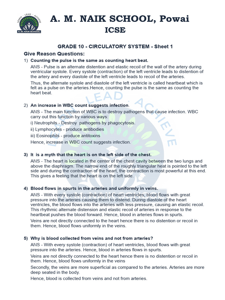 Grade 10 Biology Circulatory System | PDF | Red Blood Cell | Diastole