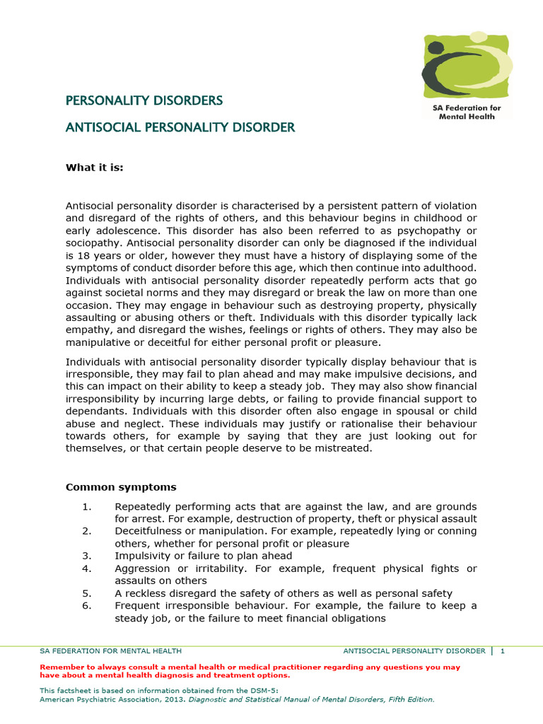 Antisocial Personality Disorder Overview | PDF | Antisocial Personality ...