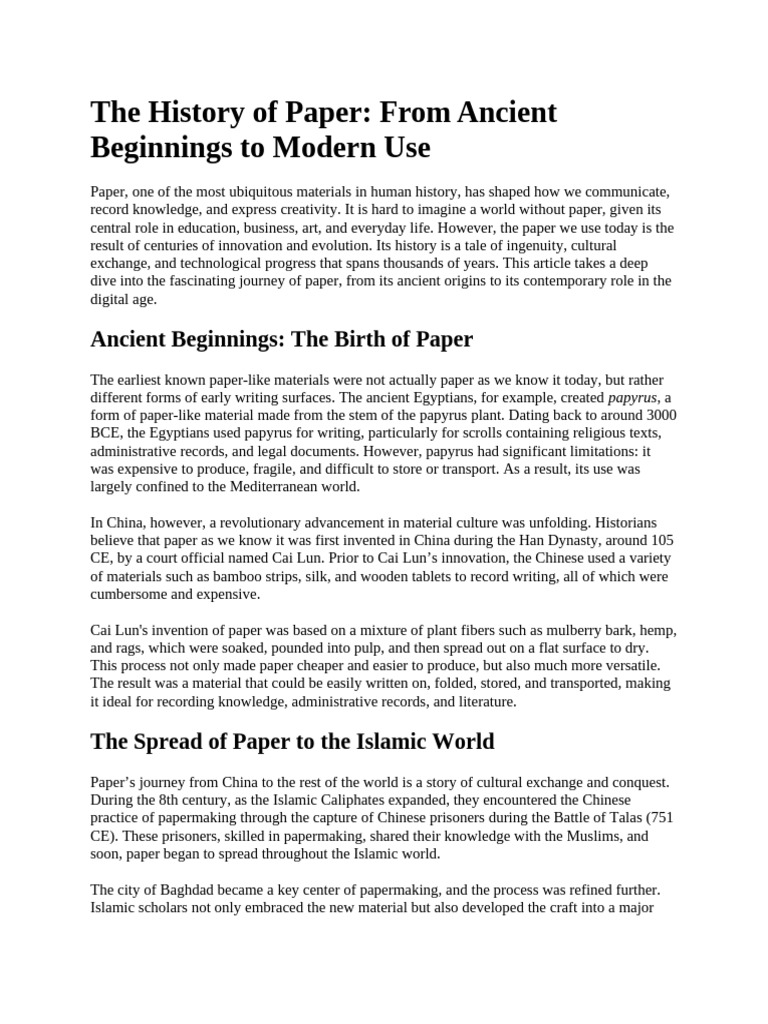 Evolution of Paper Through History | PDF | Paper | Papermaking