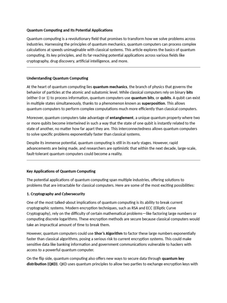 Quantum Computing Applications Overview | PDF | Quantum Computing ...
