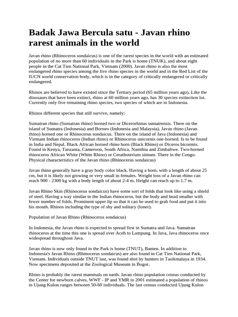Badak Jawa Bercula Satu | PDF | Rhinoceros | Biodiversity