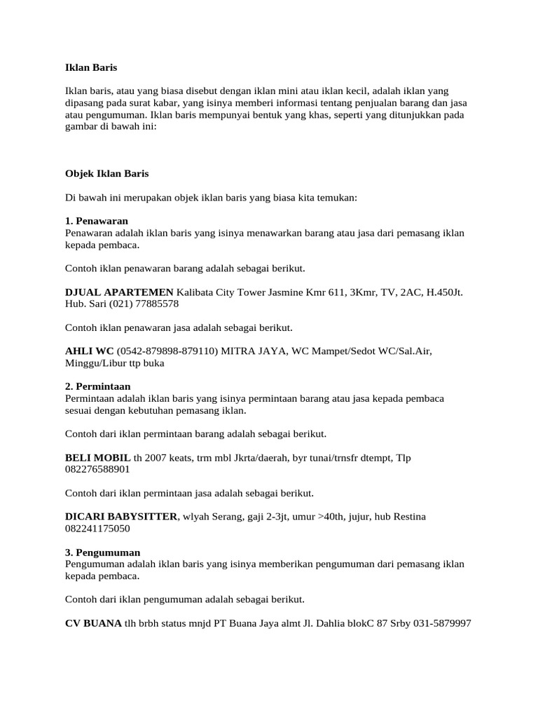 Bin-Iklan Baris Dan Biasa | PDF