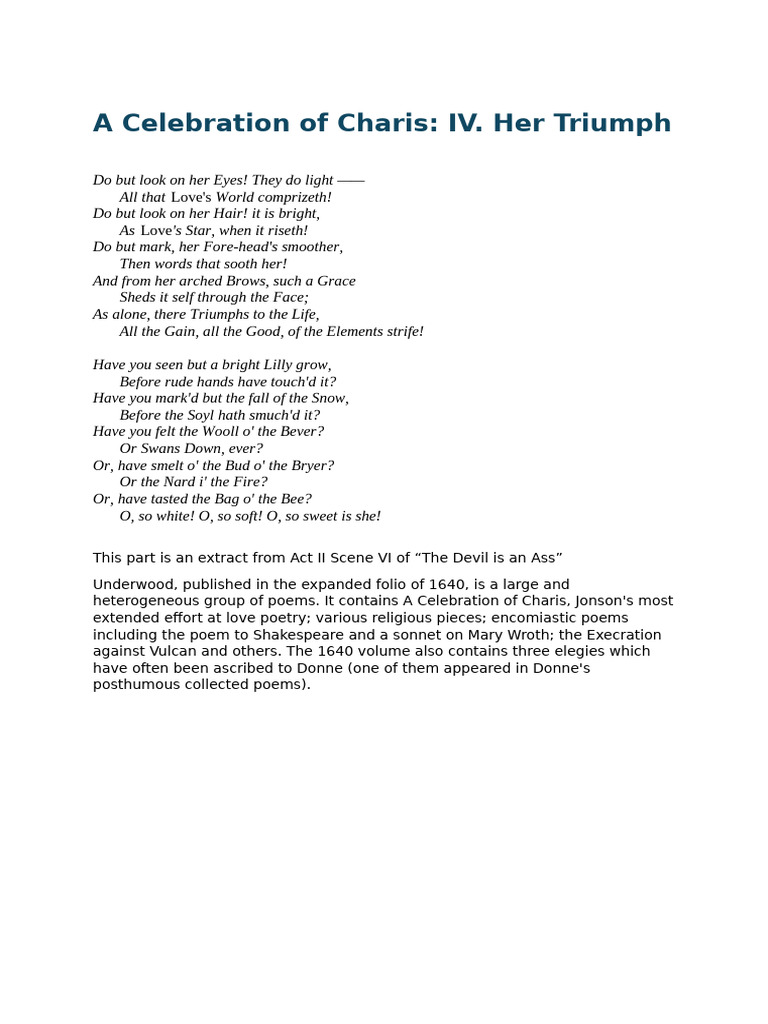 Charis: A Triumph in Love Poetry | PDF