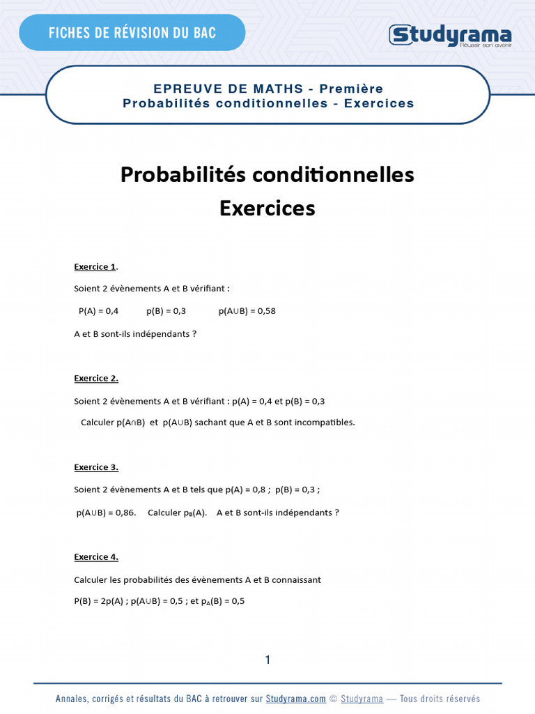 Exercices de Probabilités Conditionnelles | PDF