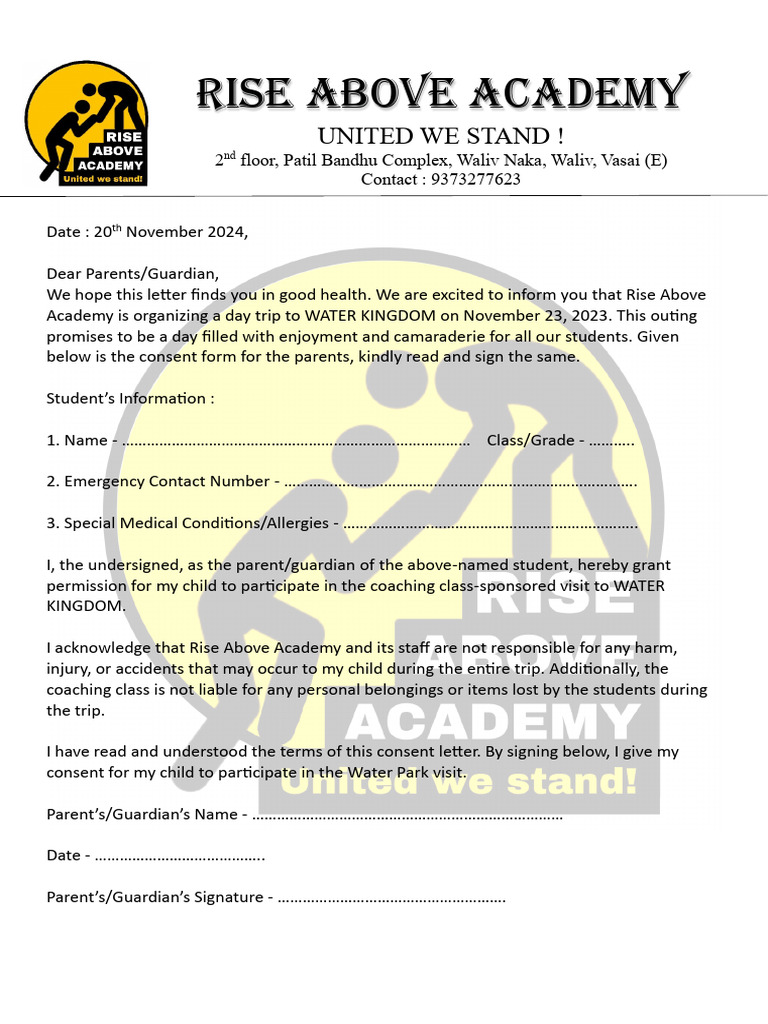 Parent Consent Form for Picnic Trip | PDF
