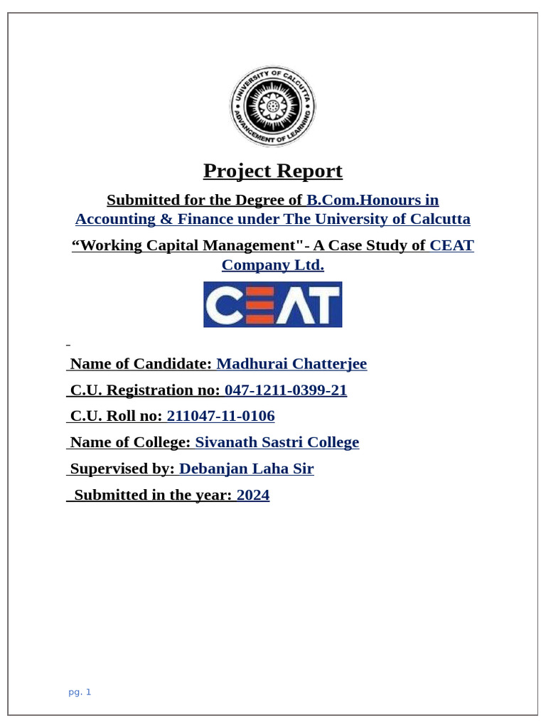 Working Capital Management of CEAT Co. Project | PDF | Working Capital ...