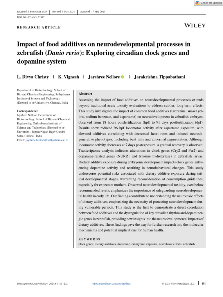 Food Additives Impact on Zebrafish Neurodevelopment | PDF | Clock ...