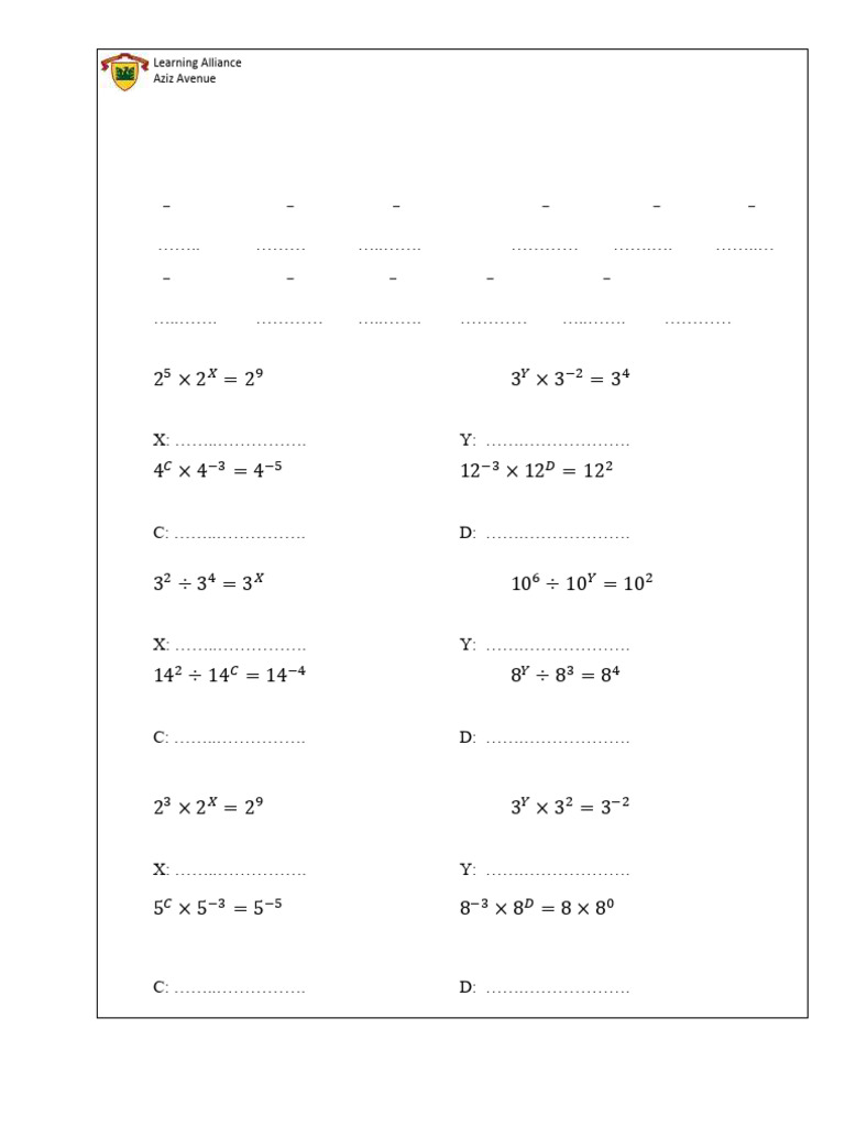 8 Maths Indices Practice Worksheet 02 | PDF